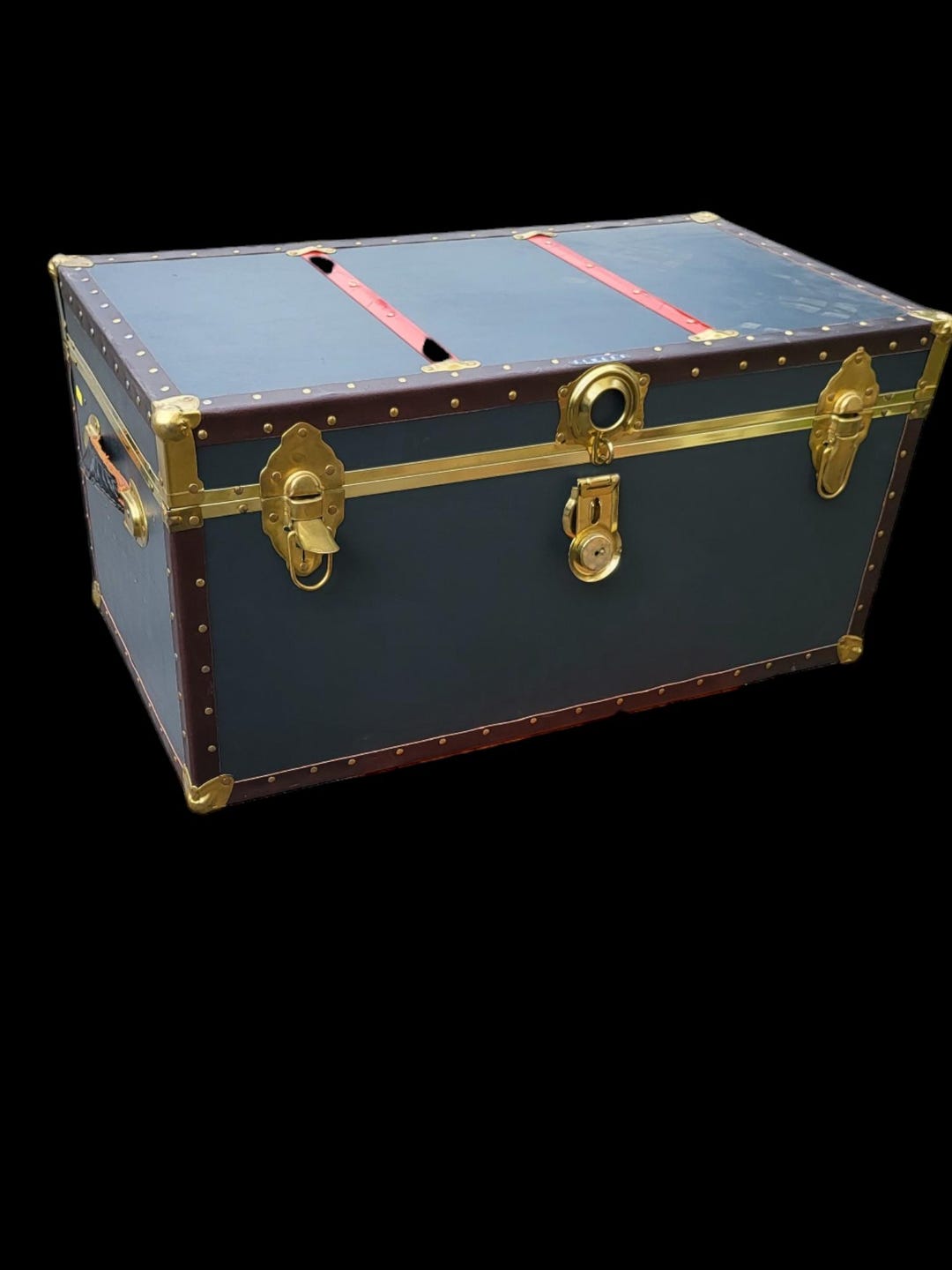 Vintage Black Trunk, Long Lock Trunk, Black Chest - Etsy