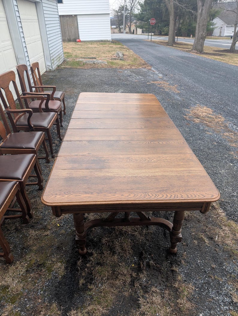 Antique Quarter Sawn Oak Dining Table With 5 Leaves, Jacobean Revival ...