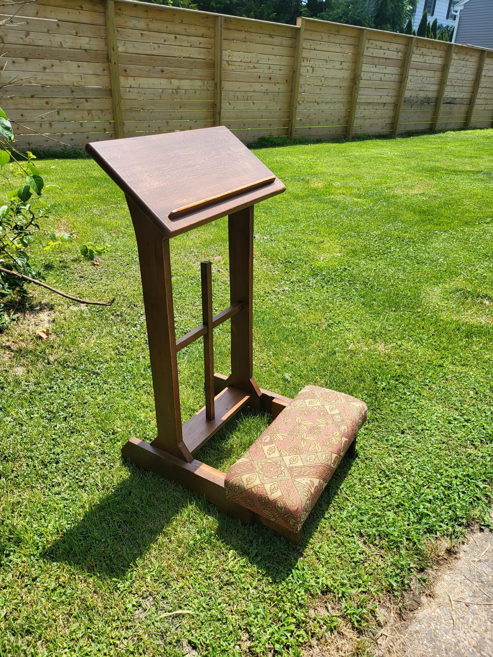 Vintage Wooden Prayer Kneeler: Padded Bench, Religious Altar Furniture ...