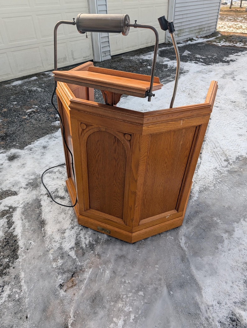 Vintage Gothic Revival Oak Pulpit | Church Lectern With Light ...