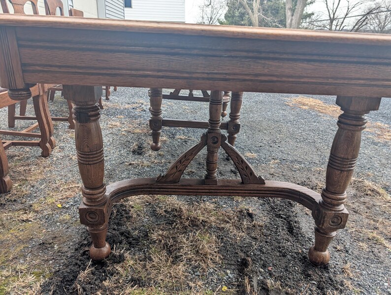 Antique Quarter Sawn Oak Dining Table With 5 Leaves, Jacobean Revival ...