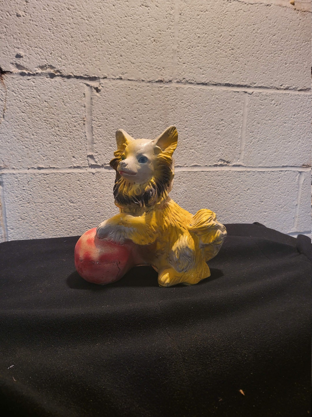 Vintage Chalkware Dog Sculpture: Yellow Collie With Ball - Etsy