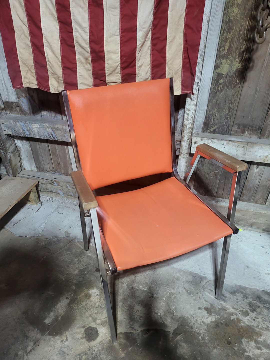 Vintage Orange Vinyl Chrome Chair - Mid-century Modern - Etsy