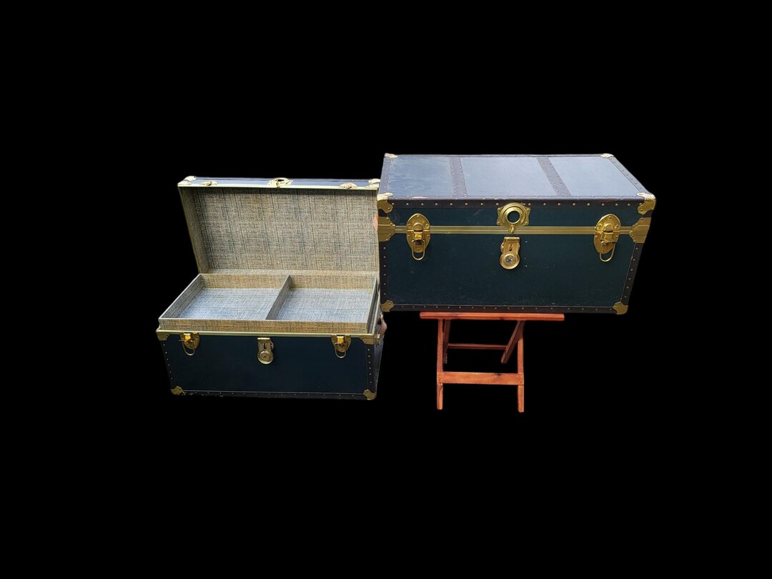 Vintage Black Trunk, Long Lock Trunk, Black Chest - Etsy