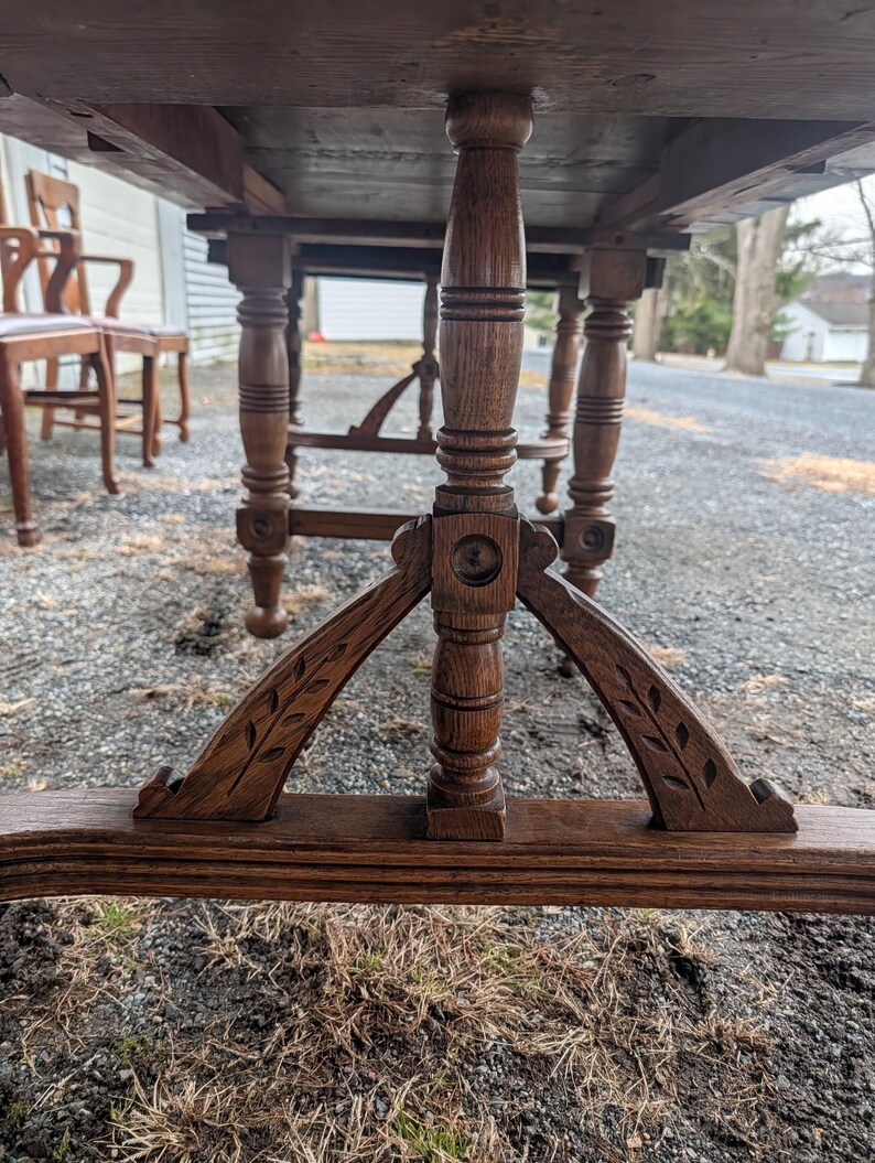 Antique Quarter Sawn Oak Dining Table With 5 Leaves, Jacobean Revival ...