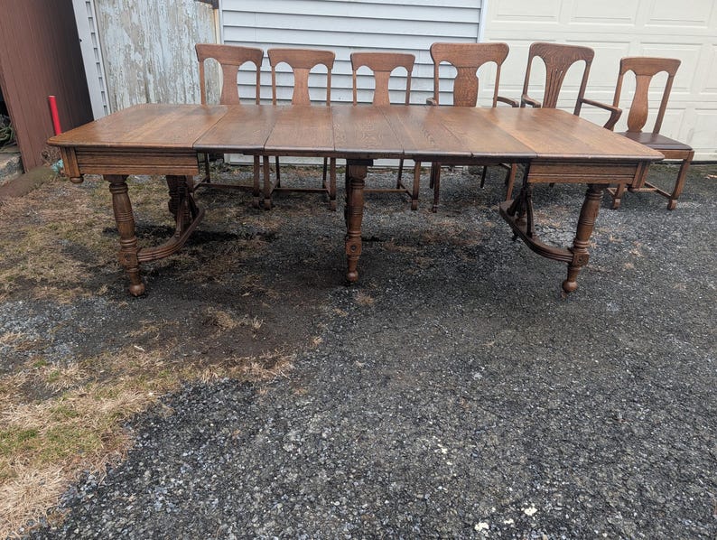Antique Quarter Sawn Oak Dining Table With 5 Leaves, Jacobean Revival ...