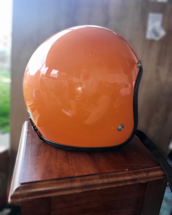 Motorcycle helmet, orange helmet, vintage helmet, cho… - Gem