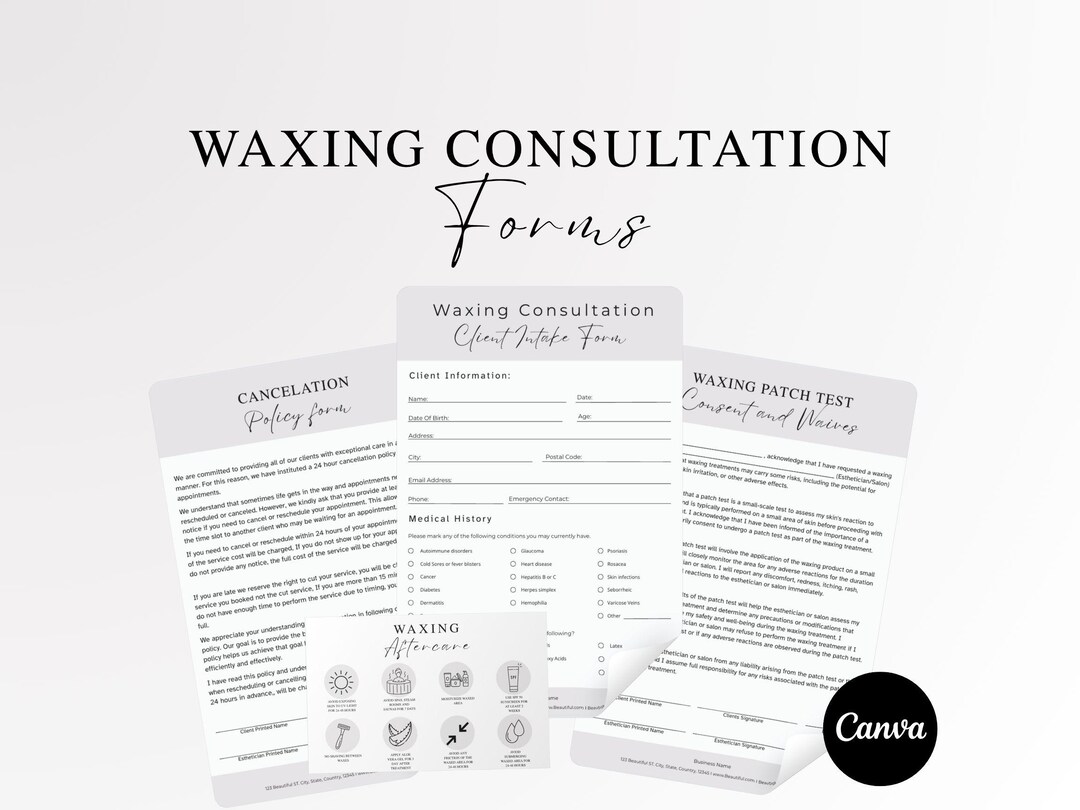 Waxing Treatment Forms | Printable Waxing Consent Forms | Editable ...