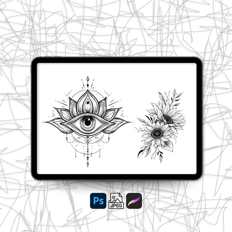 1000+ Flower Tattoo Stamps Bundle, Procreate Floral Tattoo Brushes ...