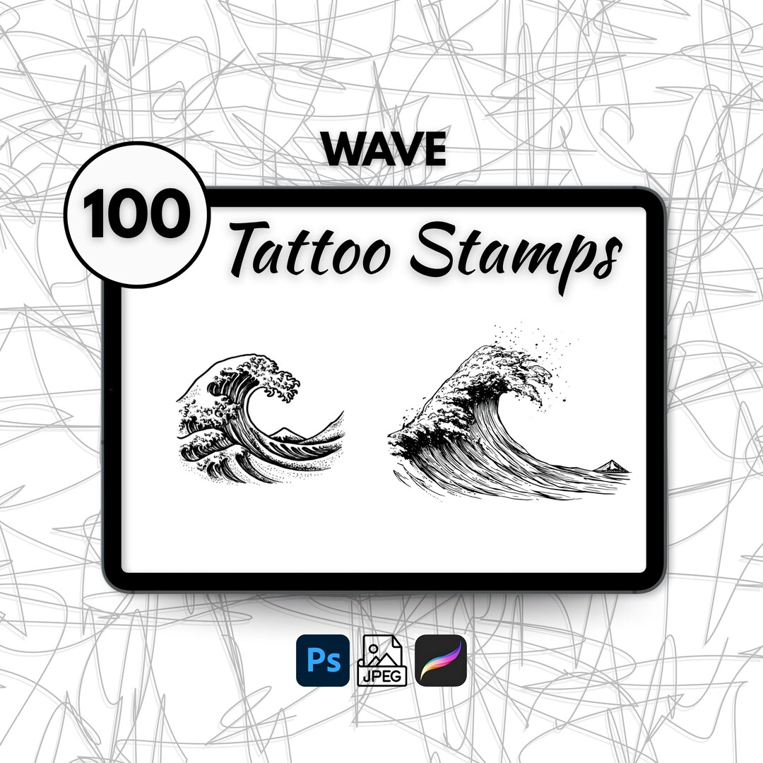 100 Wave Tattoo Stamps, Procreate Wave Tattoo Brushes, Wave Line Art ...