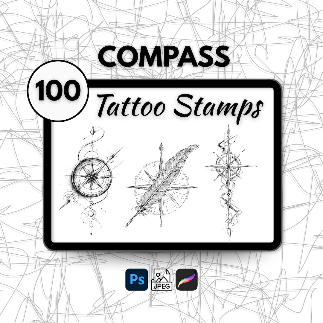 100 Compass Tattoo Stamps, Procreate Compass Tattoo Brushes, Compass ...