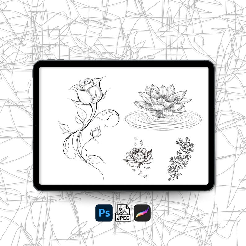 1000+ Flower Tattoo Stamps Bundle, Procreate Floral Tattoo Brushes ...