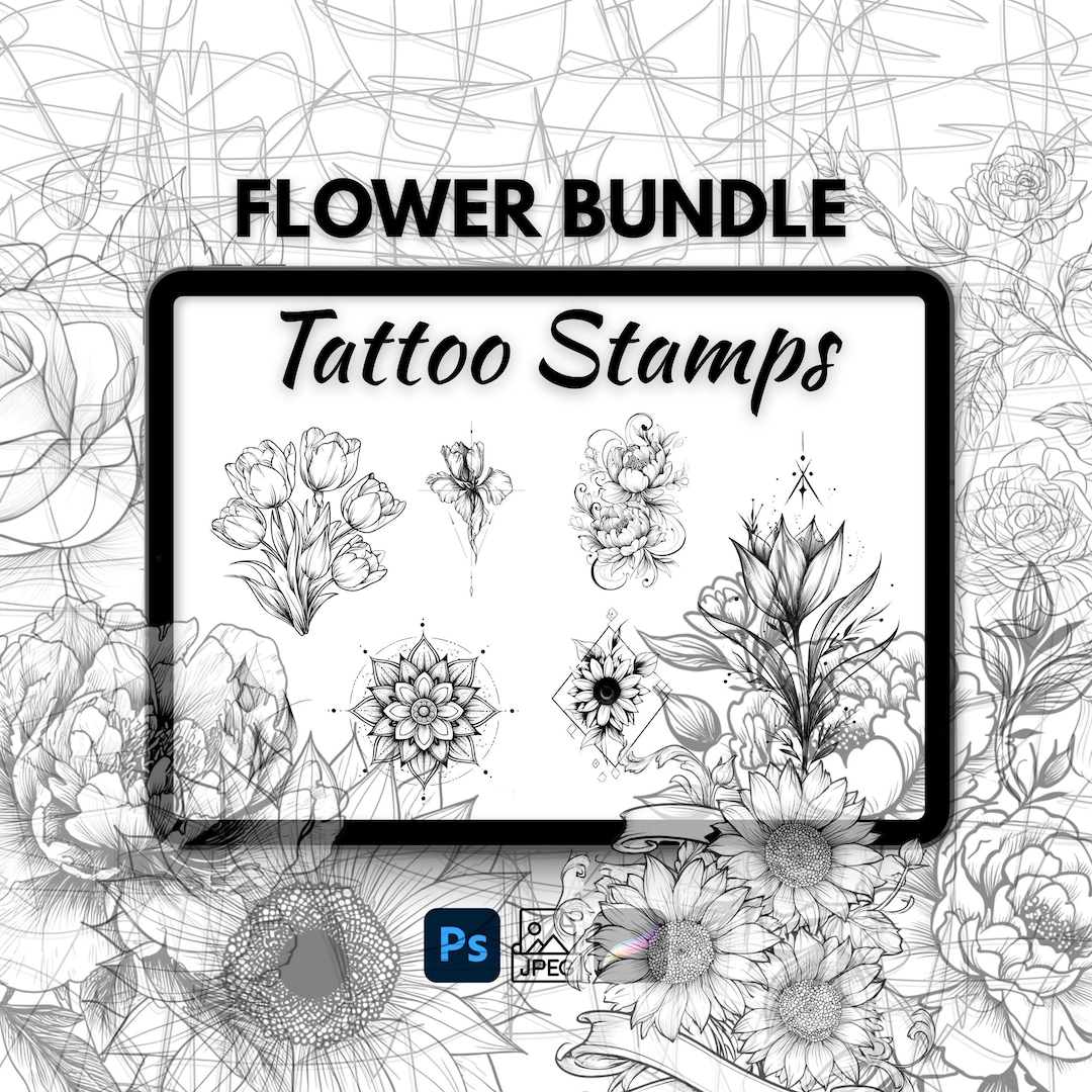1000+ Flower Tattoo Stamps Bundle, Procreate Floral Tattoo Brushes ...