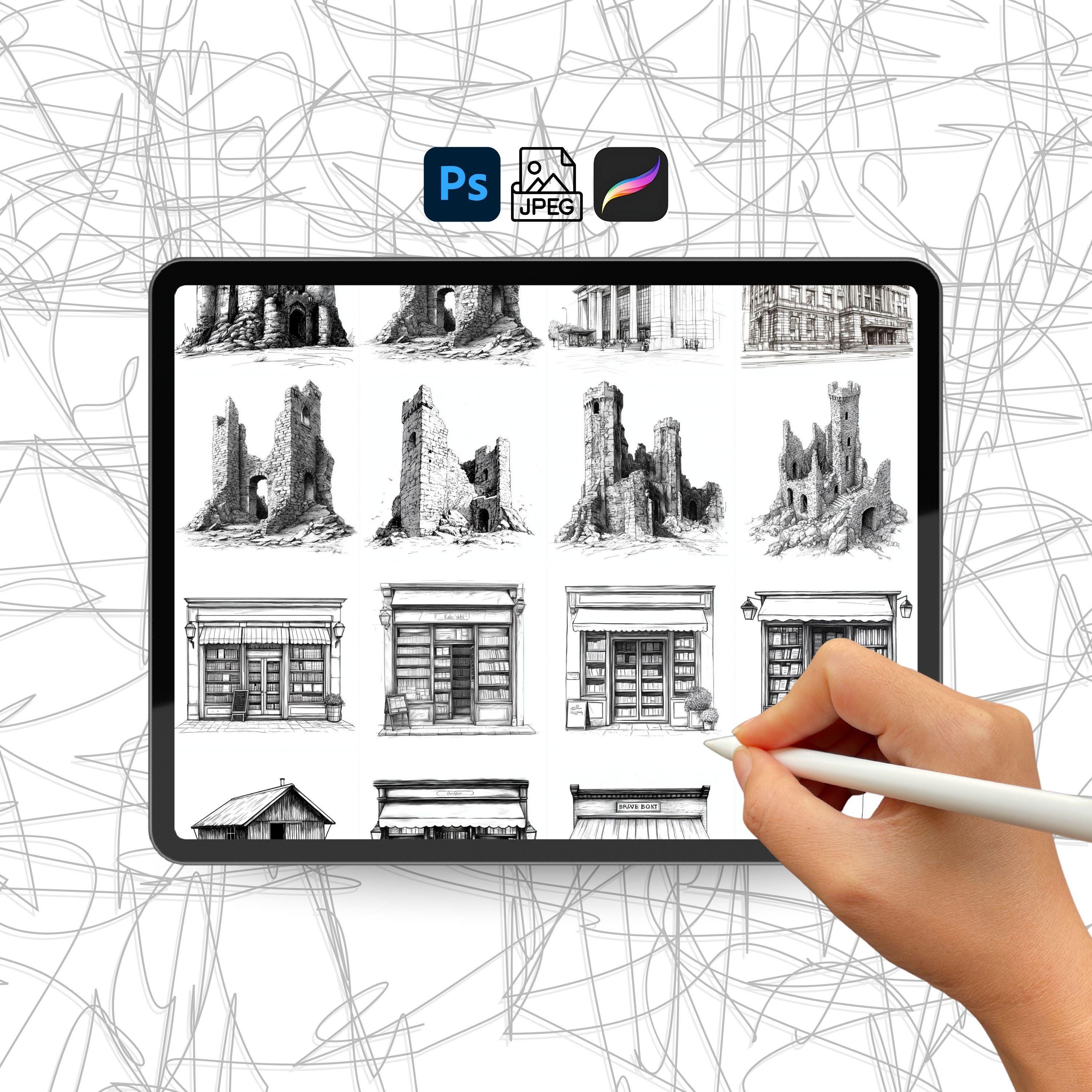 1000+ Architecture Sketch Stamps, Procreate Architecture Brushes ...