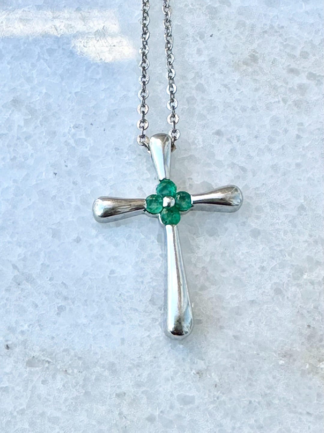 Emerald Cross Necklace in 14k White Gold, May Birthstone Pendant With ...