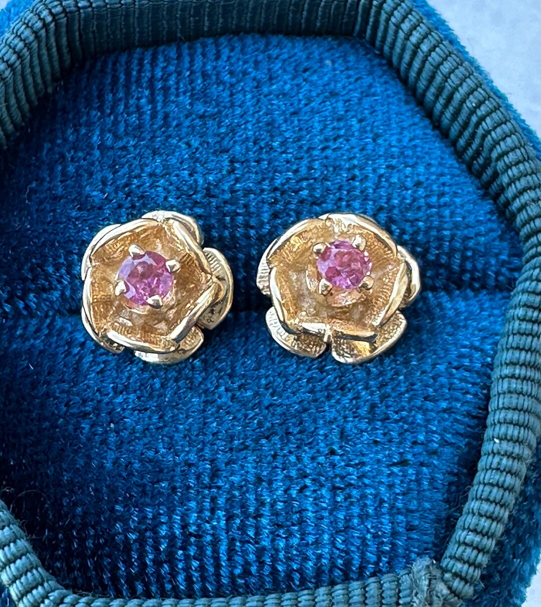 14k Gold Ruby Rose Flower Studs, Ruby Birthstone 14k Gold Earrings - Etsy