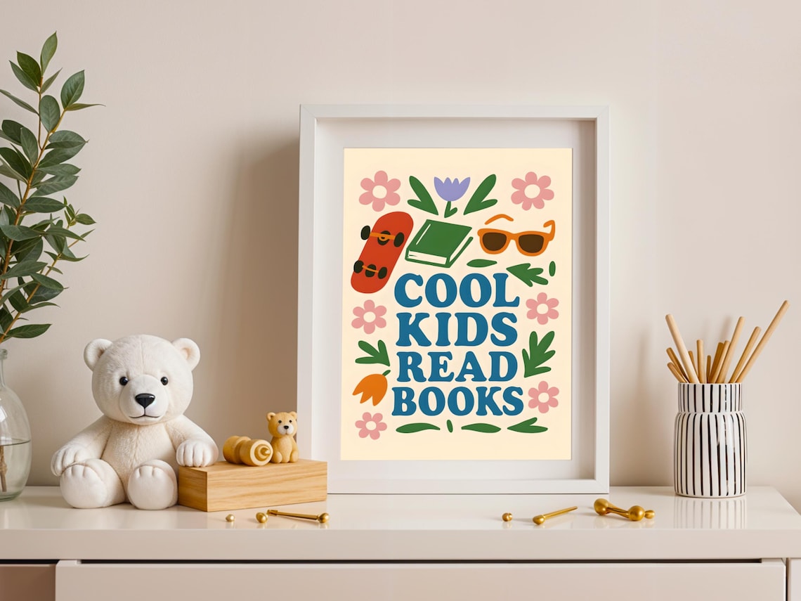 Cool Kids Read Books, Digital Download Poster, Kids Book Wall Art ...