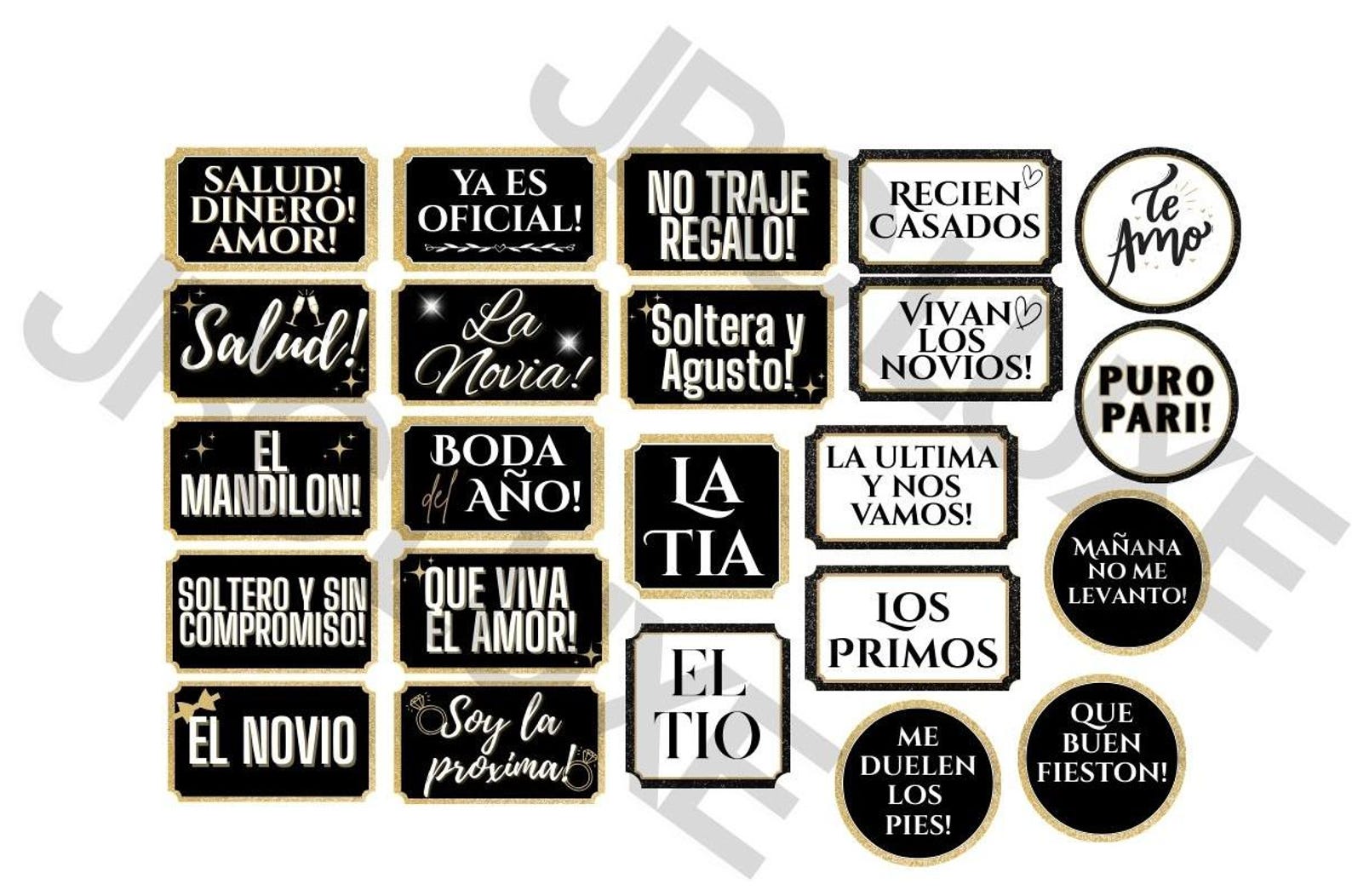 Bilingual Wedding Photo Booth Props: Printable Spanish Signs (digital ...