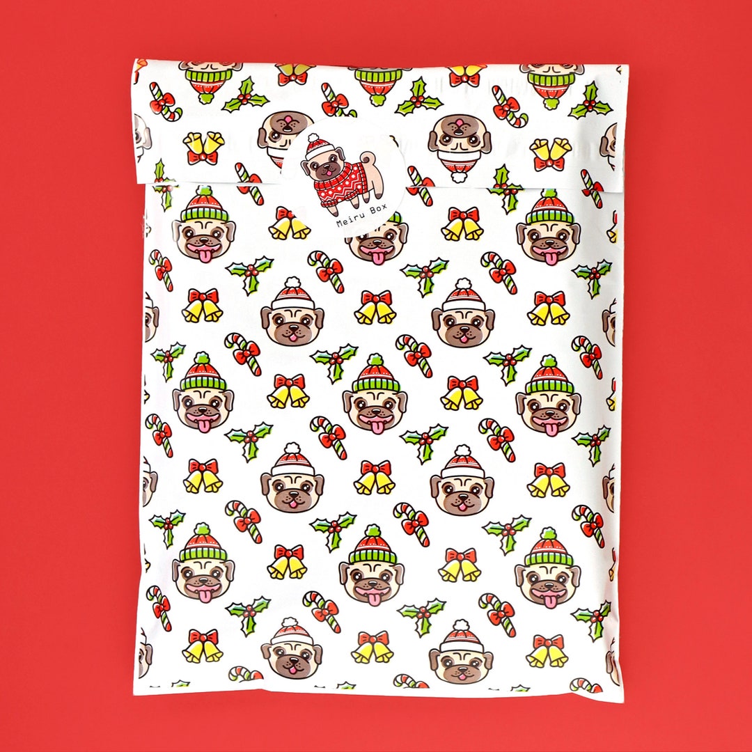 Poly Mailers – 25ct - 100 Ct. 10" X 13" Kawaii Christmas Pug. 3.15mil ...