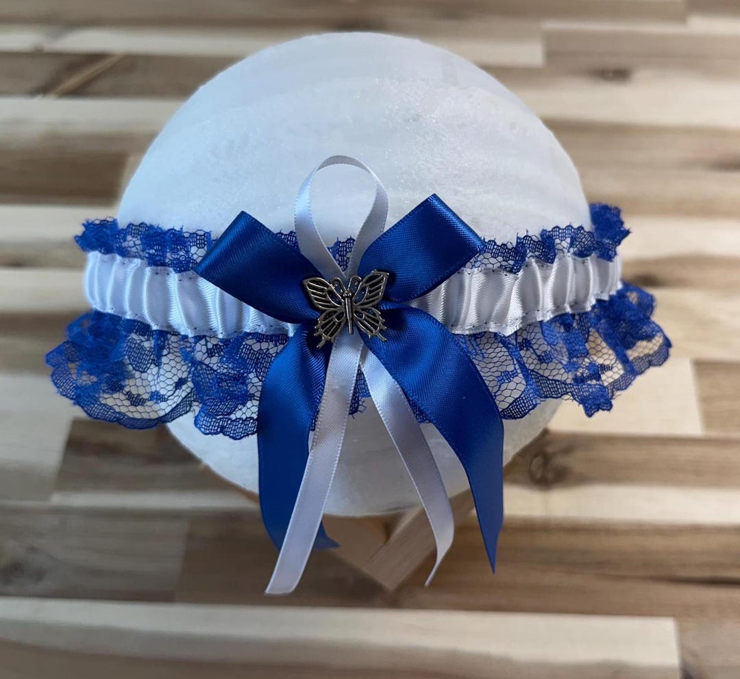 HANDMADE Butterfly Single GARTER Royal Blue Lace + TOSS Prom Wedding ...