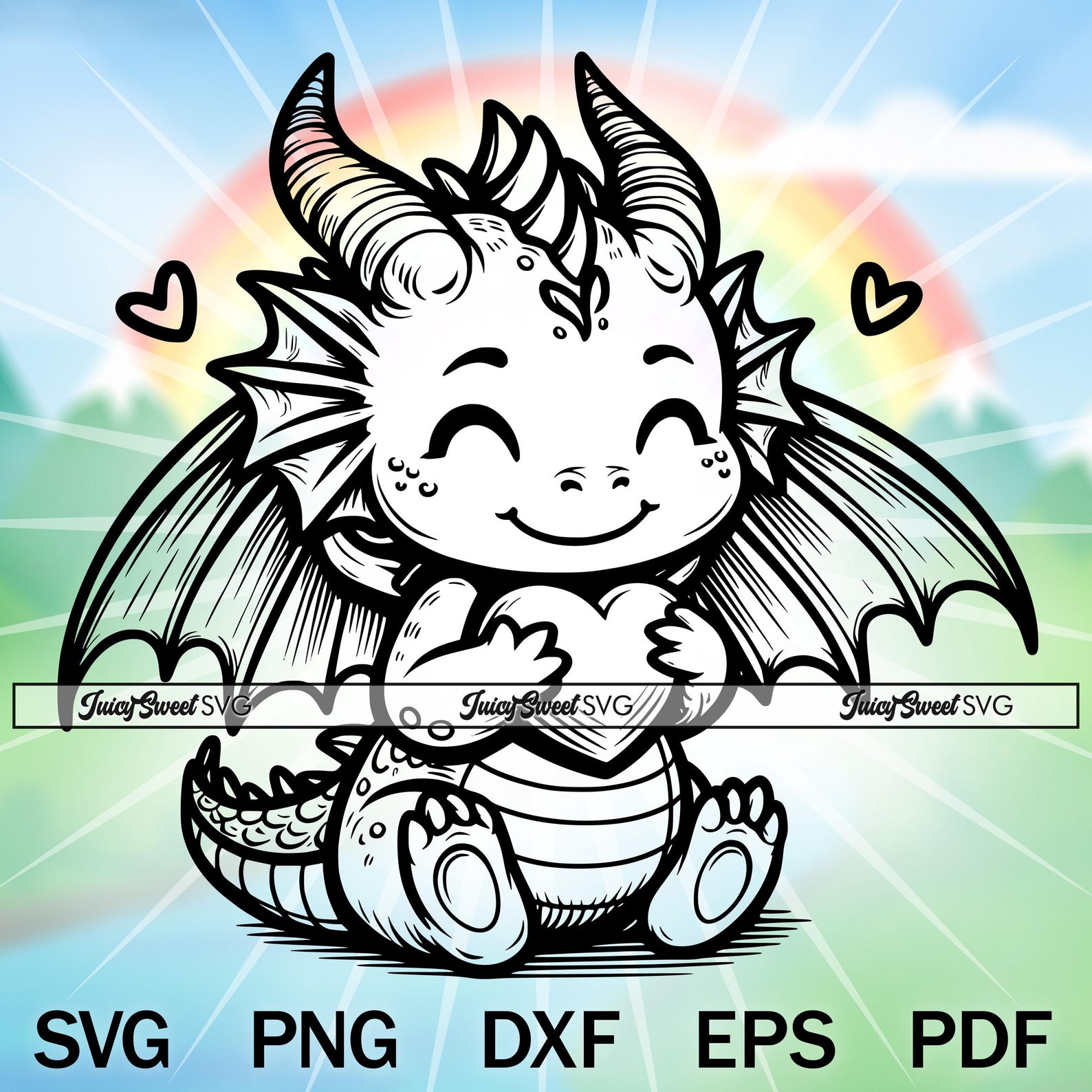 Happy Dragon With Heart SVG for Cricut Silhouette or Laser Engraving ...