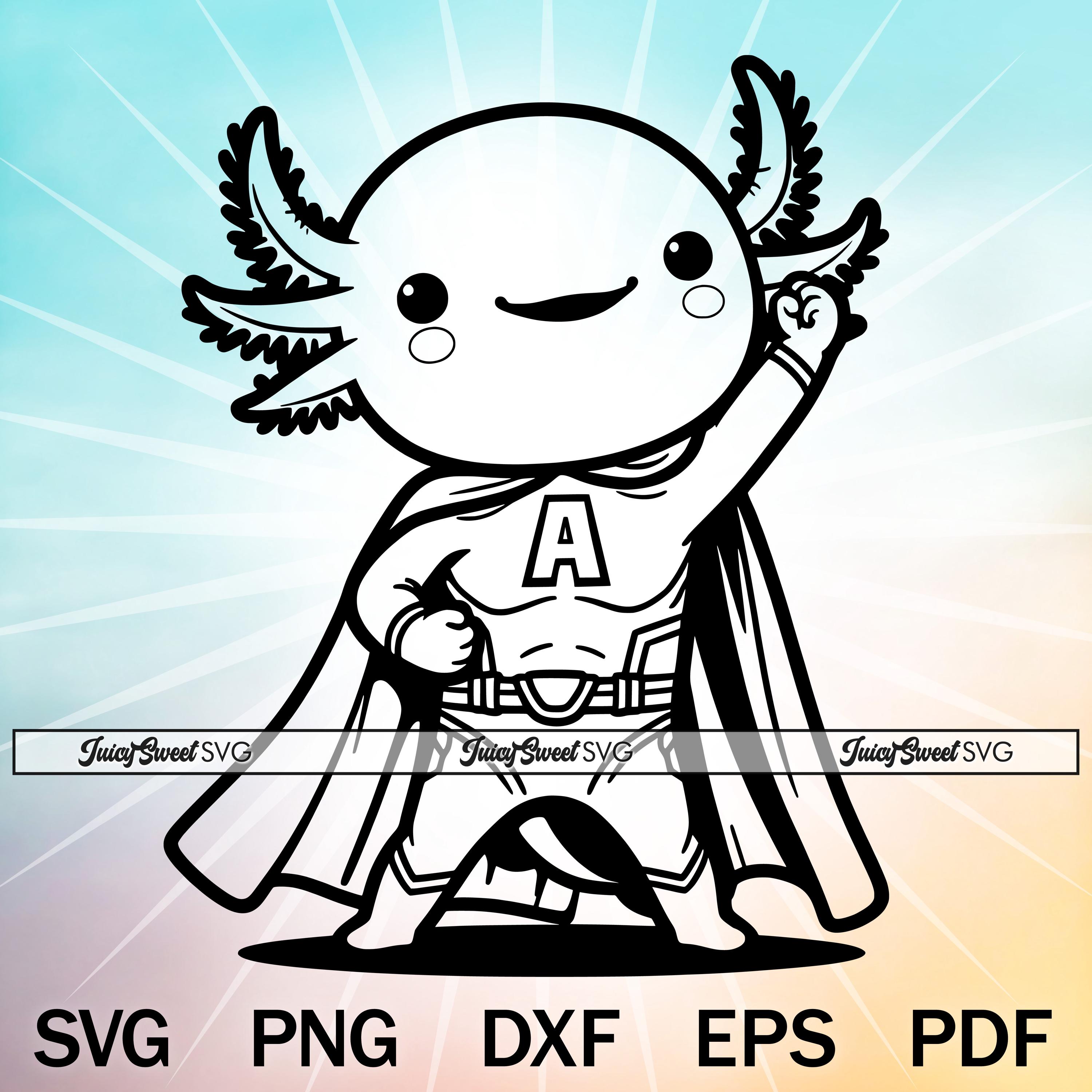 Cute Axolotl Superhero - Original SVG Outline Design for T-shirt Making ...