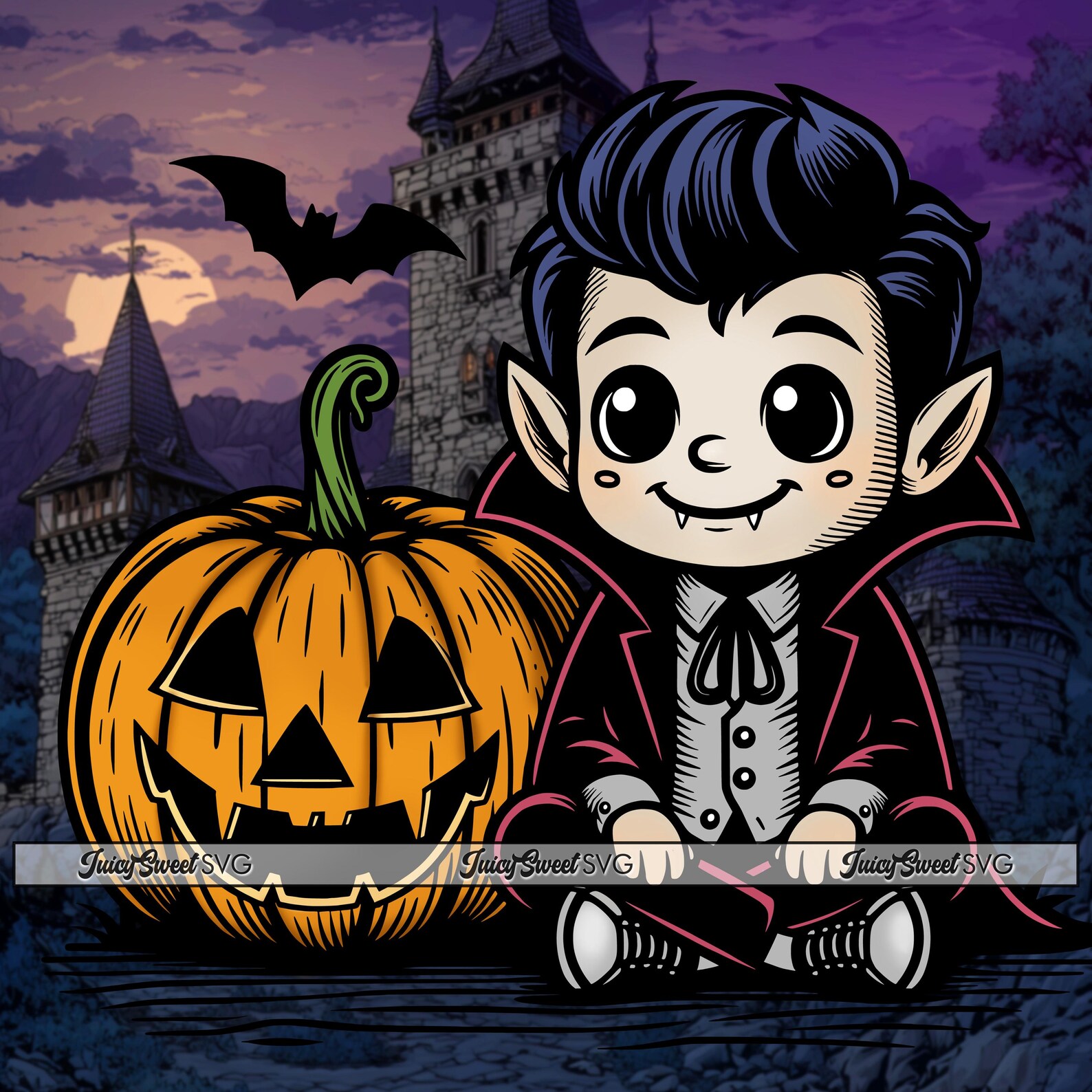 Vampire Boy With Halloween Pumpkin Digital Download SVG Design for ...