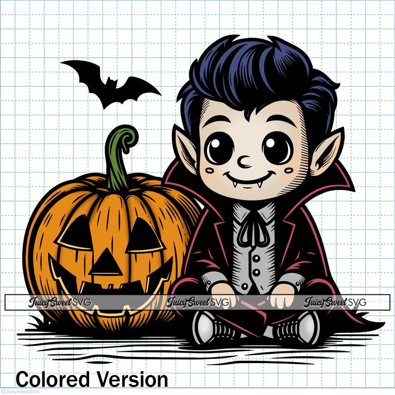 Vampire Boy With Halloween Pumpkin Digital Download SVG Design for ...