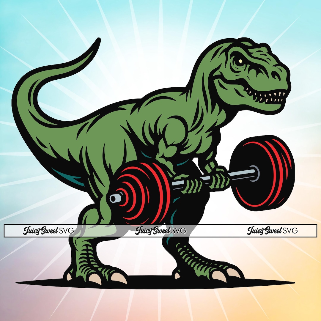 T-rex Lifting Weights SVG + PNG DXF Files - Dino Fitness Outline ...