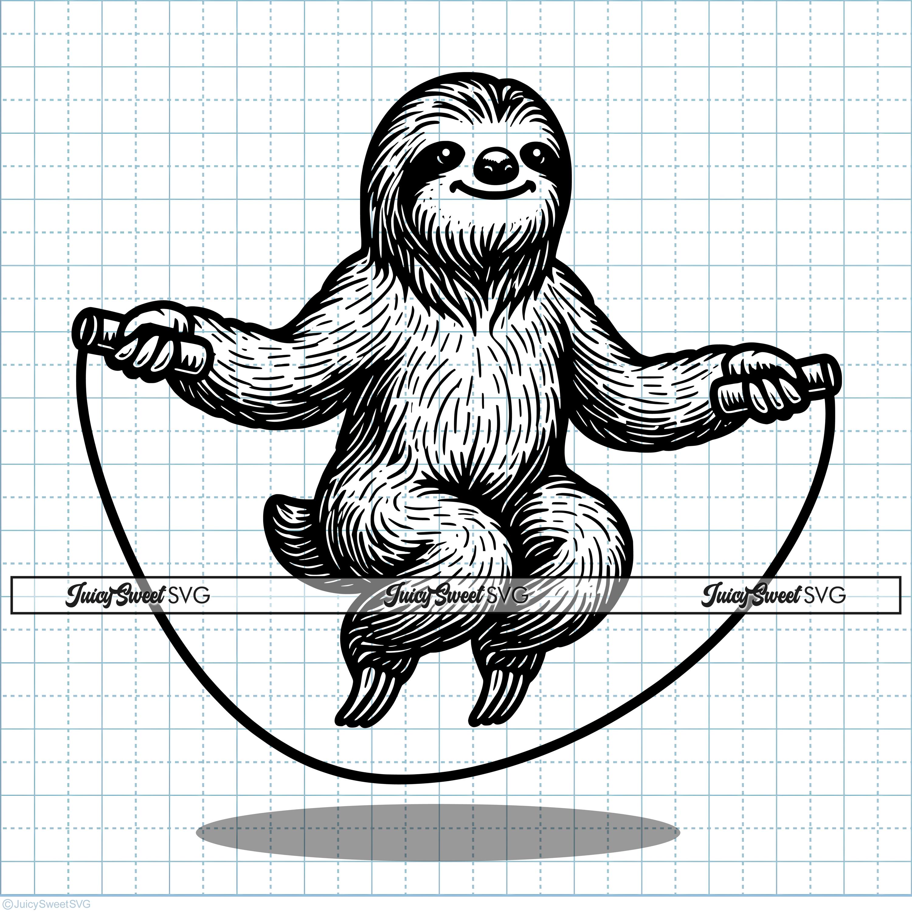 Sloth Jumping Rope - SVG Fitness Outline Design for Cricut, Printing ...