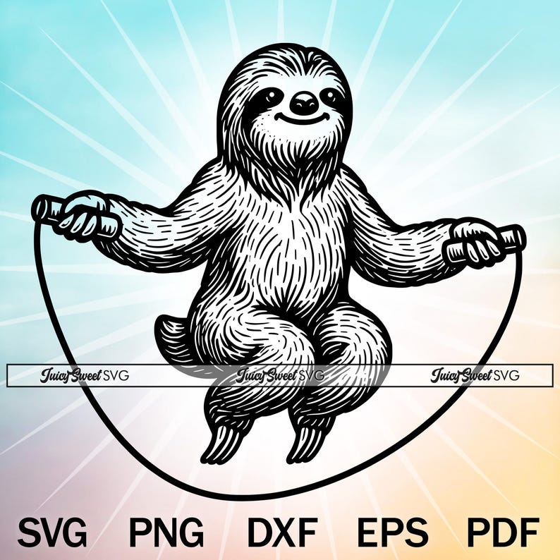 Sloth Jumping Rope - SVG Fitness Outline Design for Cricut, Printing ...