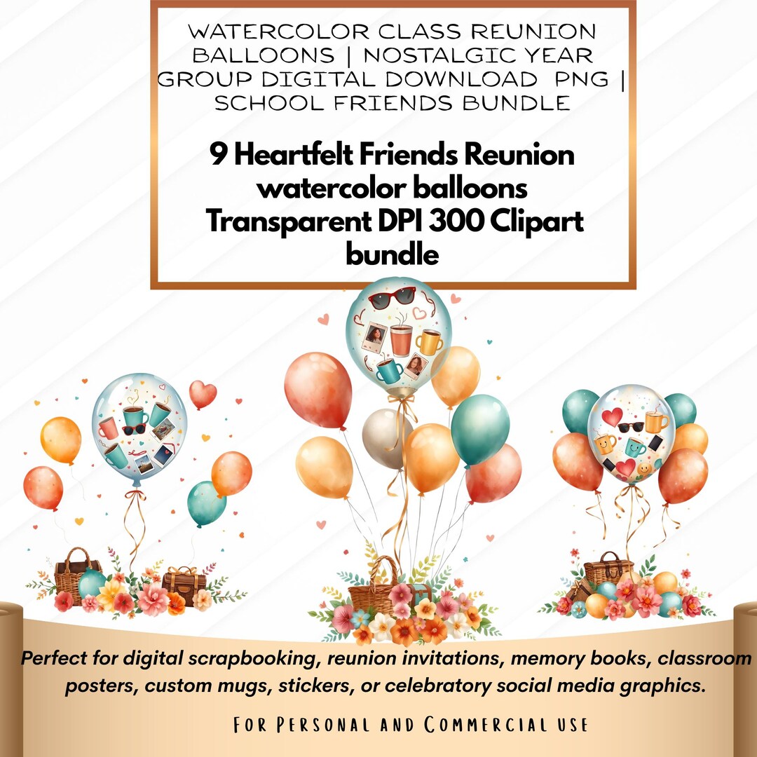 Watercolor Friends Reunion Balloons | 9 Cozy Transparent Editable PNG ...