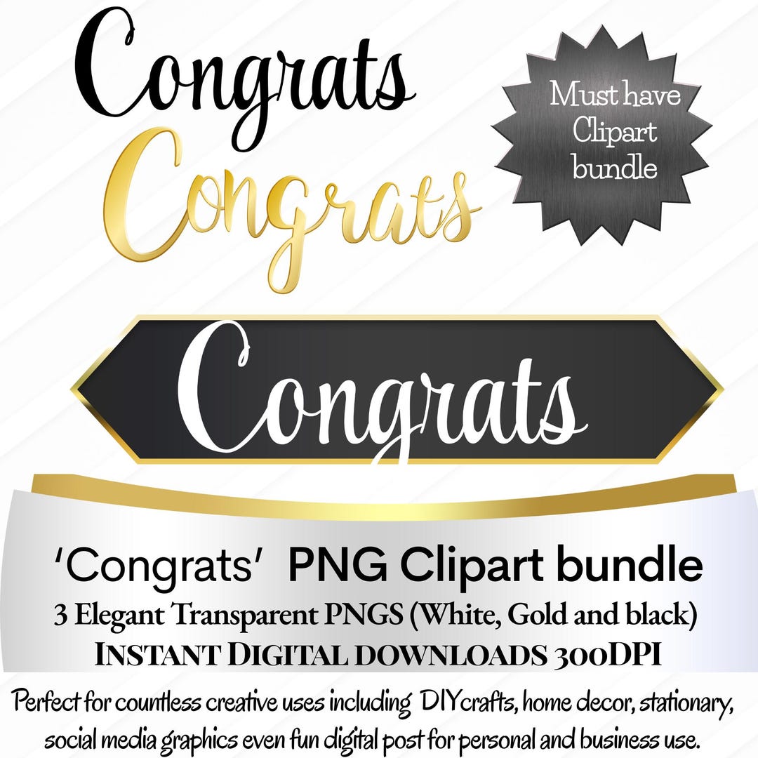 Congrats Word Art: Elegant PNG Clipart Overlays (digital Download ...
