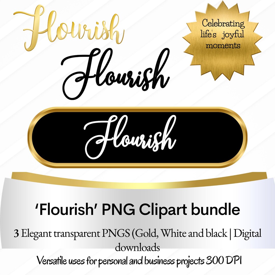 Flourish Word Art PNG Clipart: Gold, Black, White (digital Download) - Etsy