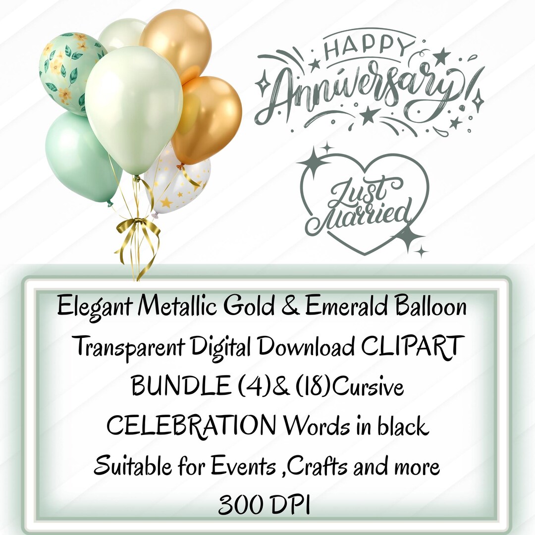 Emerald & Gold Balloon Clipart: Watercolor PNG Set (digital Download - Etsy