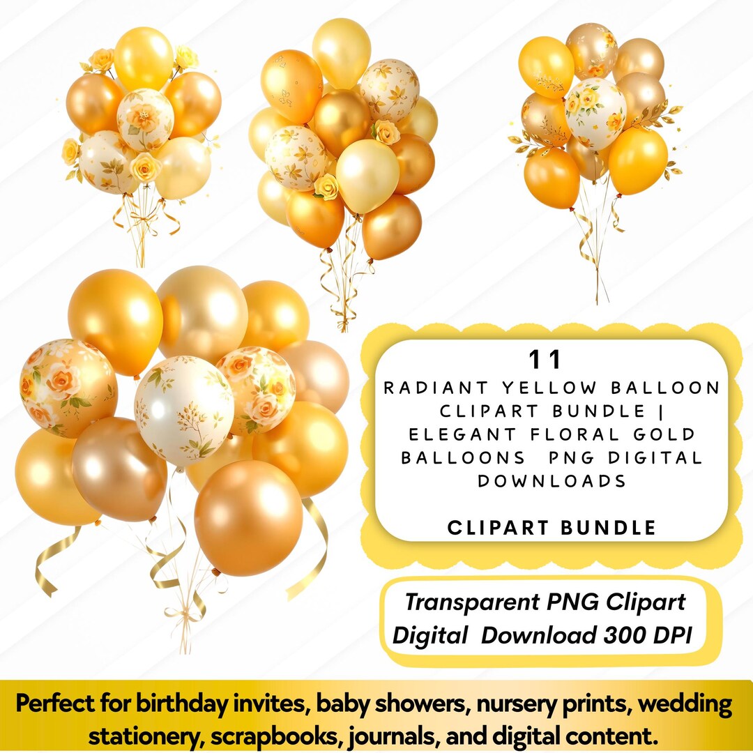 Gelber Ballon Clipart Bundle: Floral Gold PNG (Digital Download) - Etsy.de
