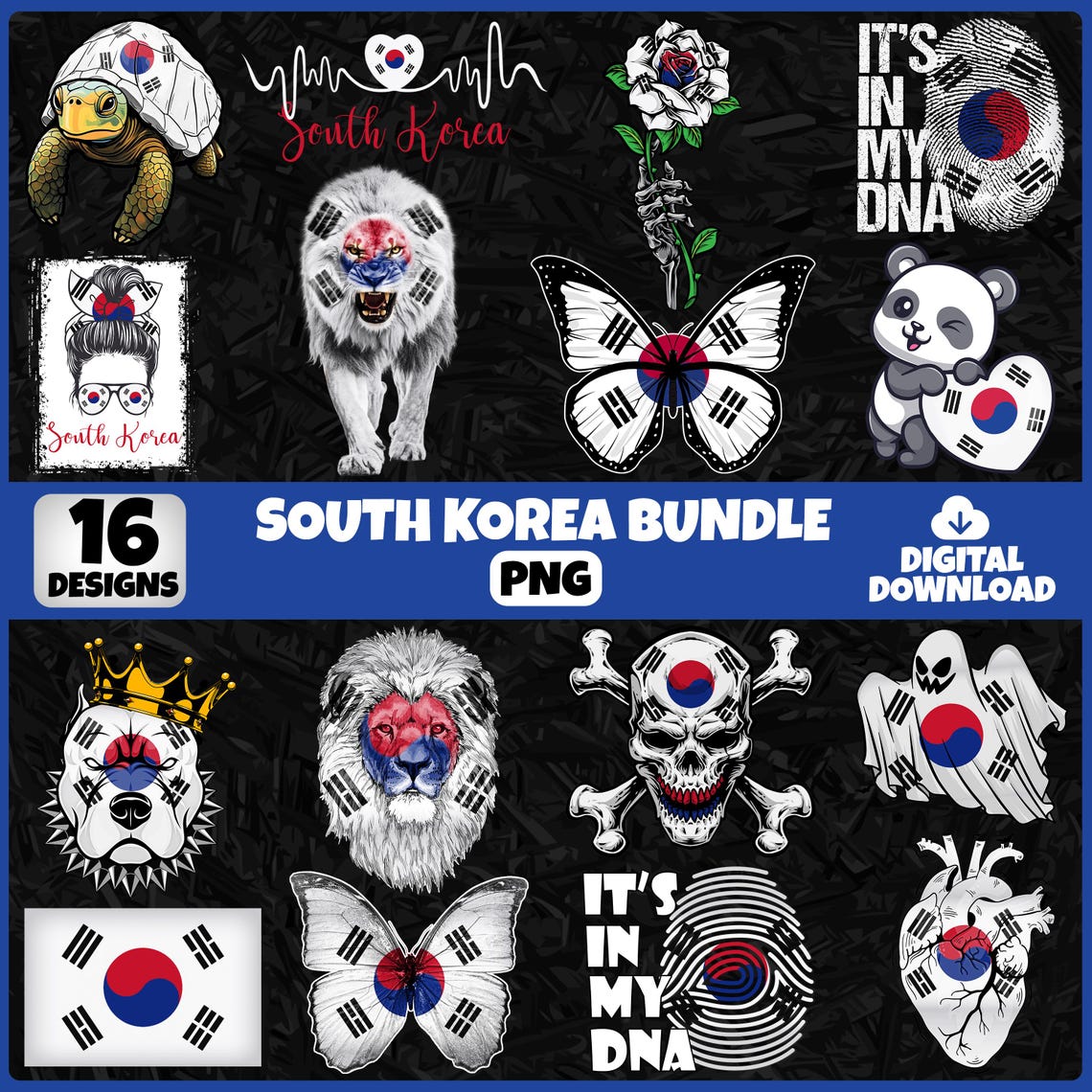 South Korea PNG Bundle | 16 Designs Patriotic South Korea | Sublimation ...