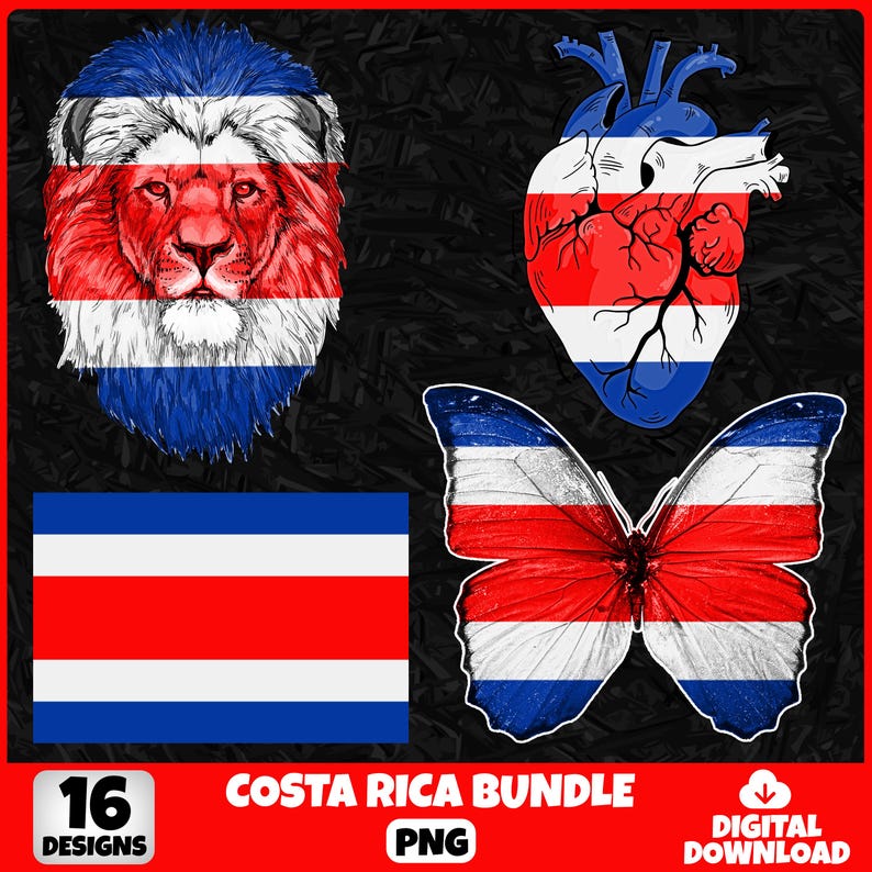 Costa Rica PNG Bundle | 16 Designs Patriotic Costa Rican | Sublimation ...