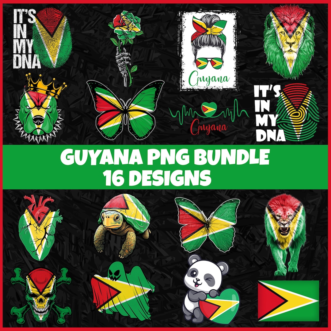 Guyana PNG Bundle | 16 Designs Patriotic Guyanese | Sublimation Clipart ...