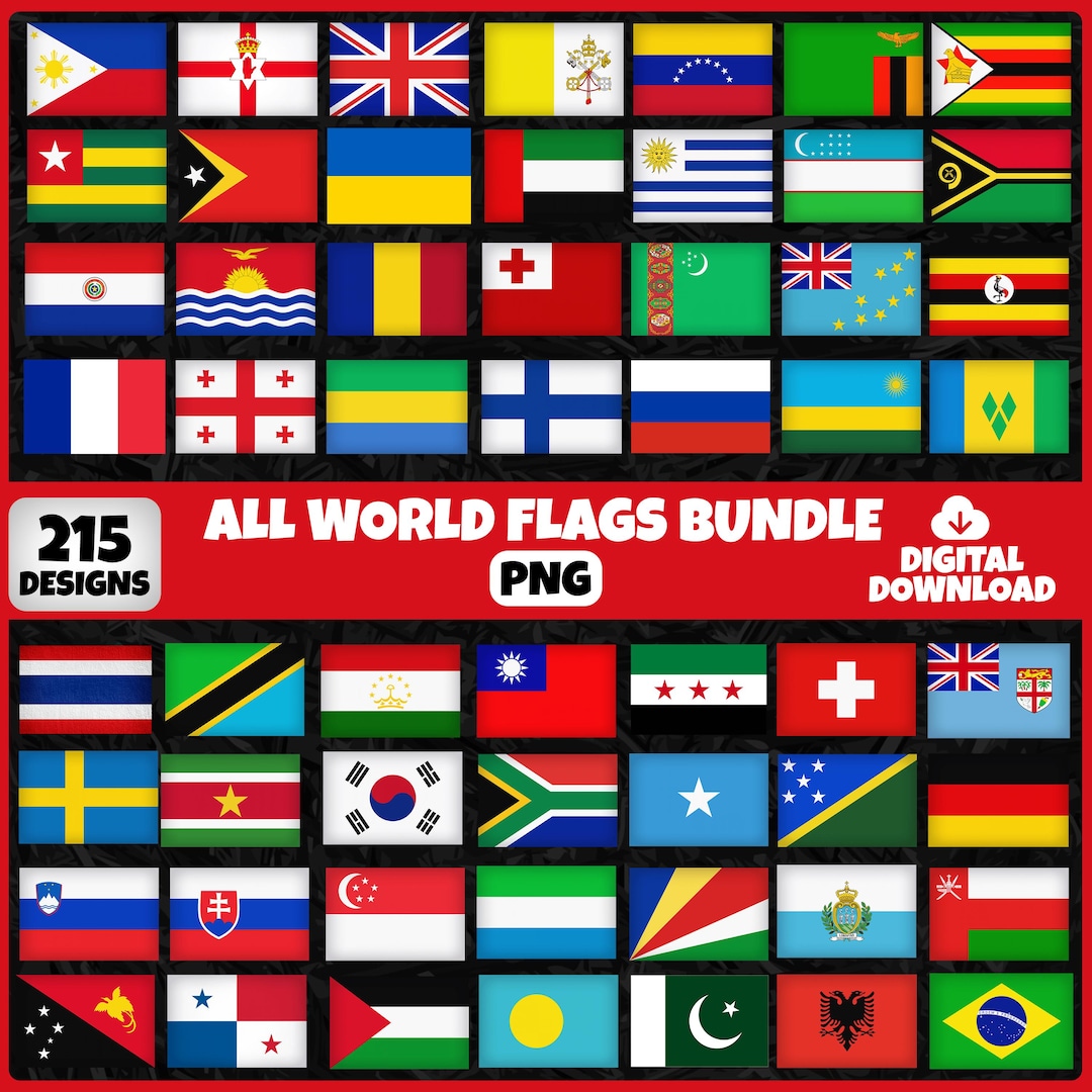 World Flags PNG Clipart: 215 Country Flags, Sublimation Designs ...