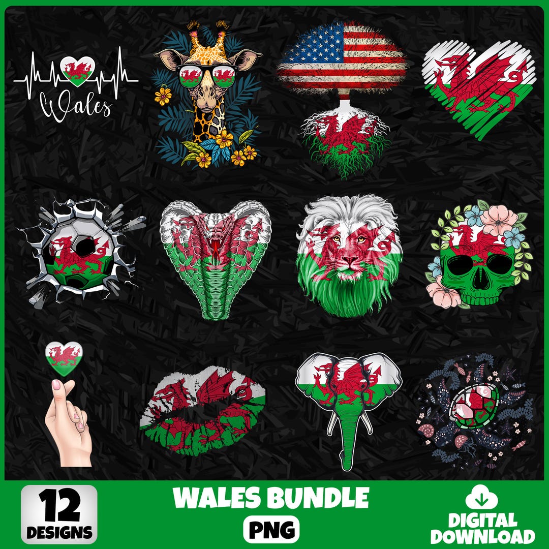 Wales PNG Bundle | 12 Designs Patriotic Welsh | Sublimation Clipart ...