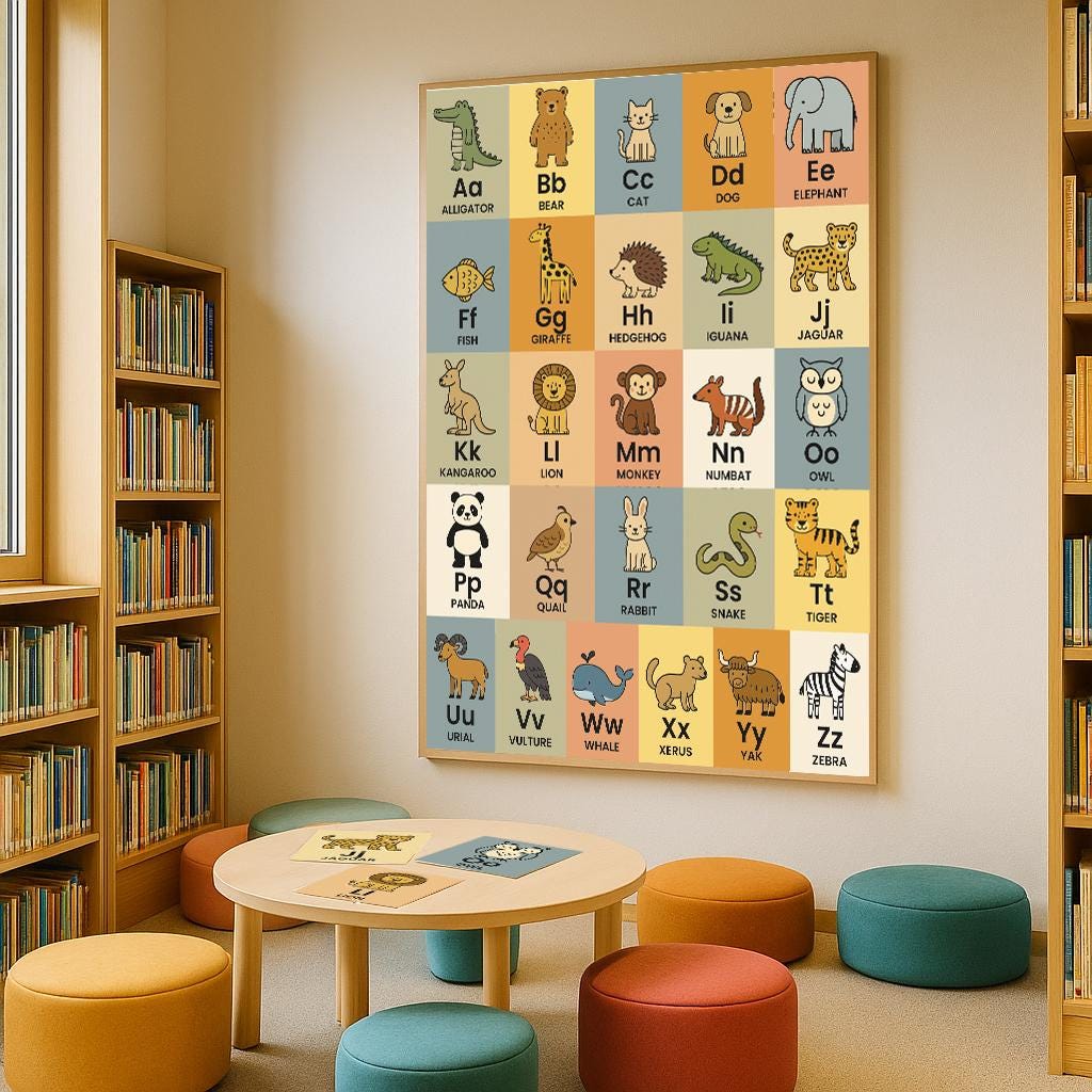 Animal Alphabet Poster & Flash Cards: Nursery Classroom Decor (digital ...