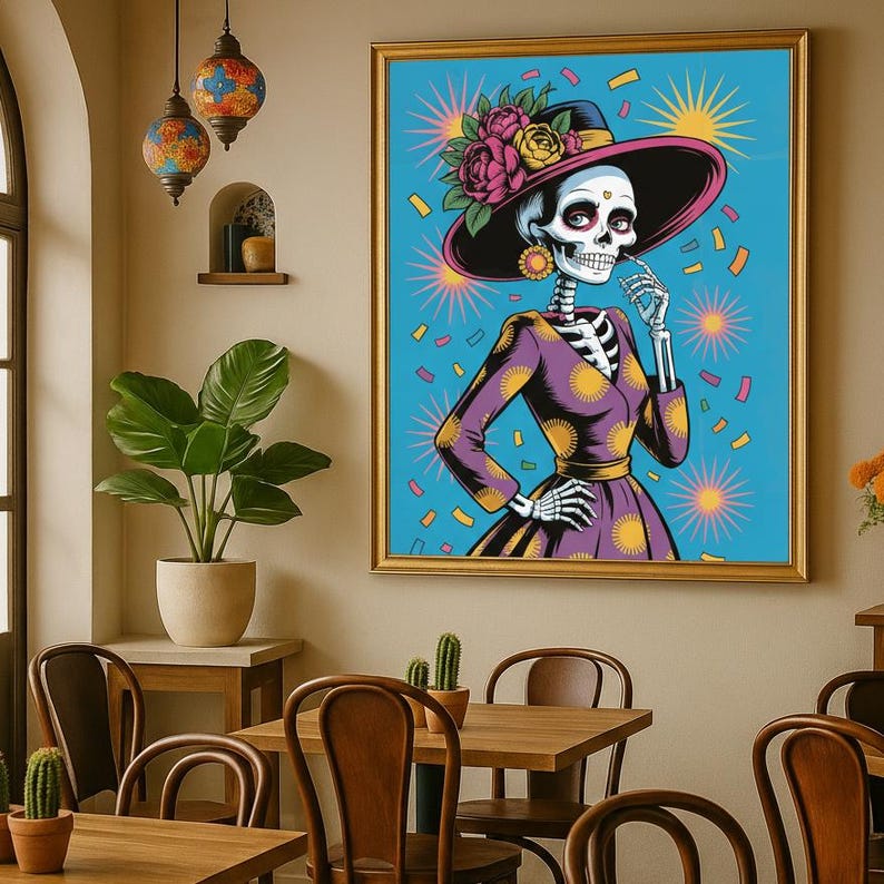 Impressão artística de La Catrina | Pôster de esqueleto do Dia dos ...