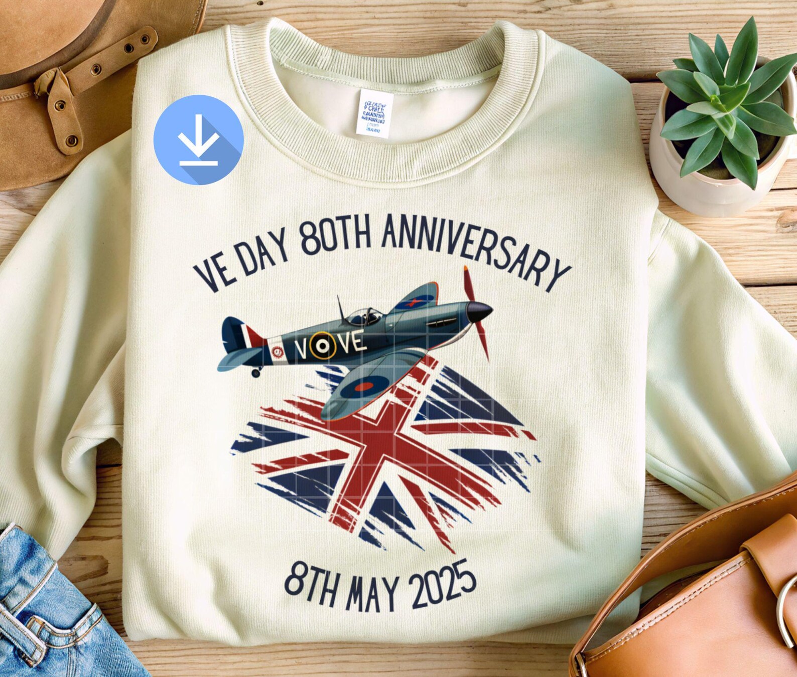 VE Day 80th Anniversary Design: UK Flag & Aircraft (instant Download ...