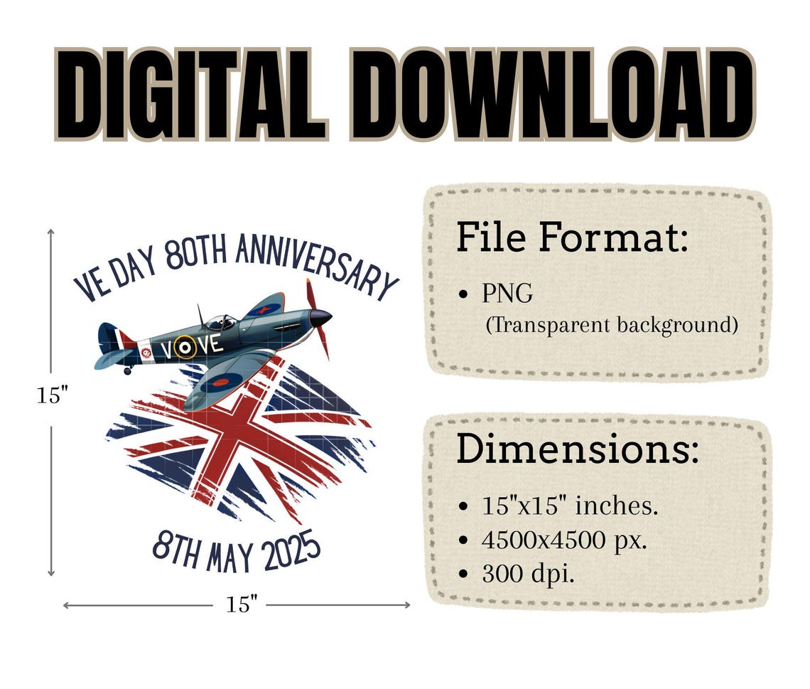 VE Day 80th Anniversary Design: UK Flag & Aircraft (instant Download ...