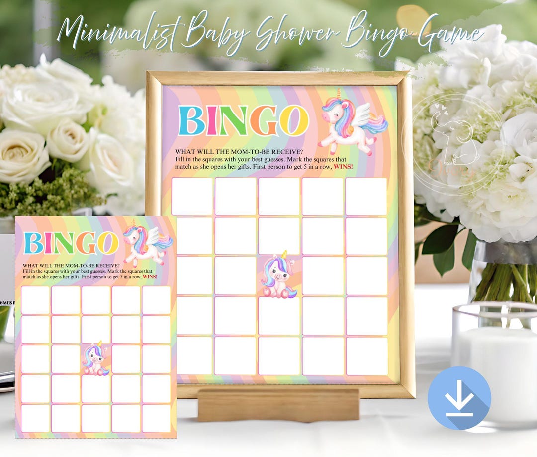 Unicorn Baby Shower Bingo Game: Rainbow Theme (instant Download) - Etsy