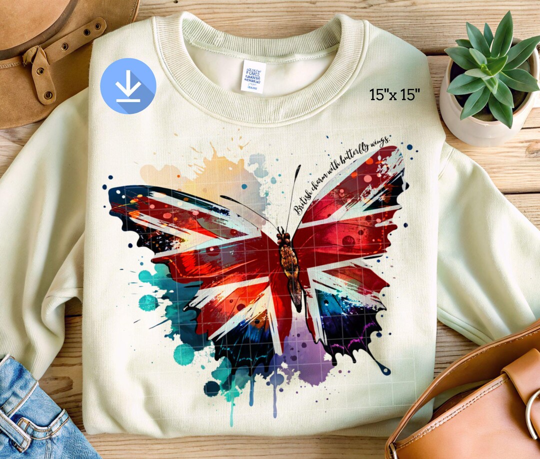 Butterfly Union Jack Flag T-shirt – London England Fashion Top - Ladies ...