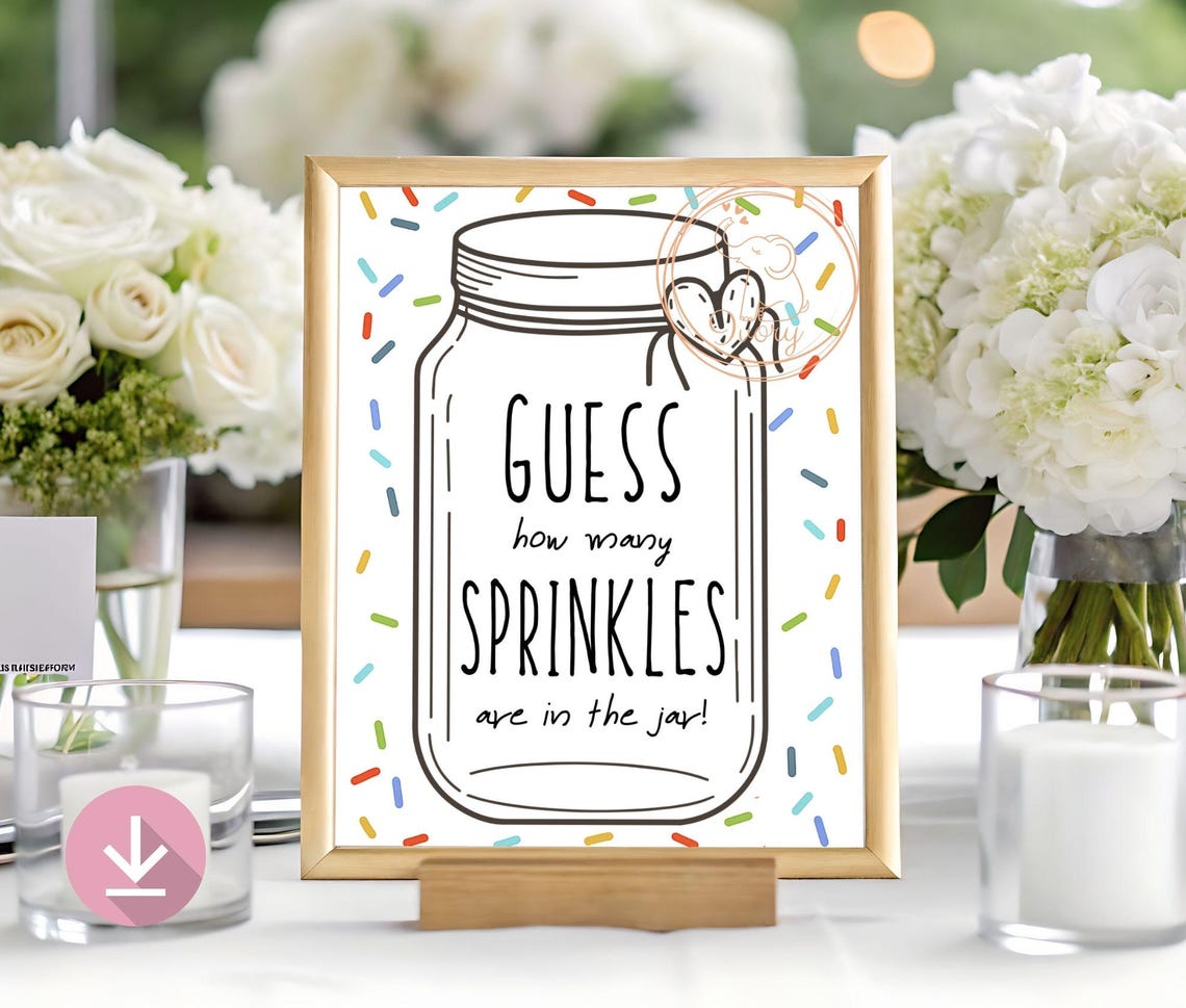 Sprinkle Baby Shower Game: Guess How Many Sprinkles Sign & Cards ...