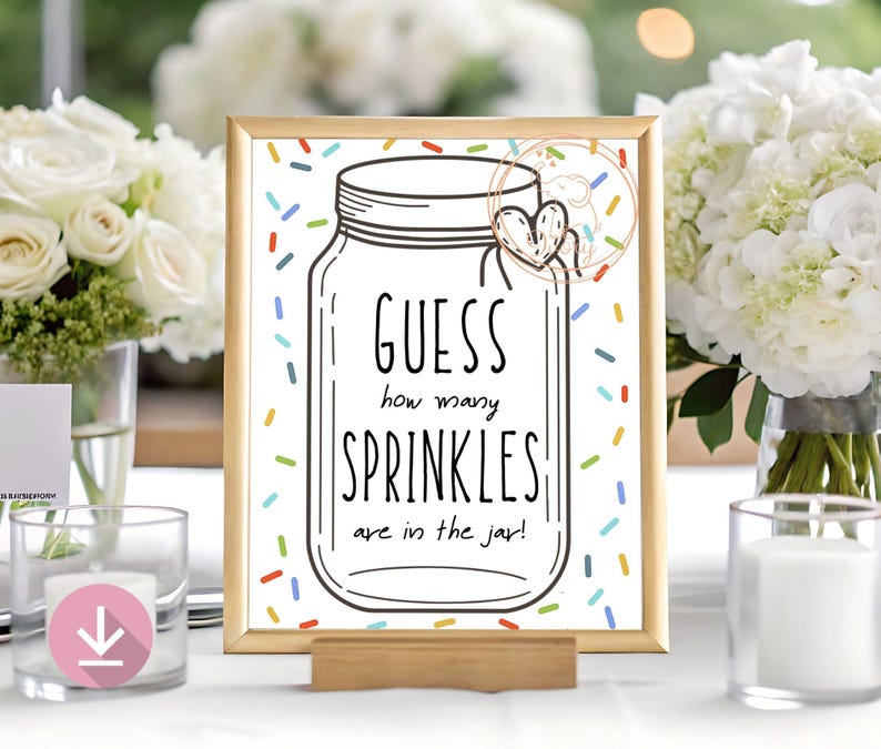 Sprinkle Baby Shower Game: Guess How Many Sprinkles Sign & Cards ...