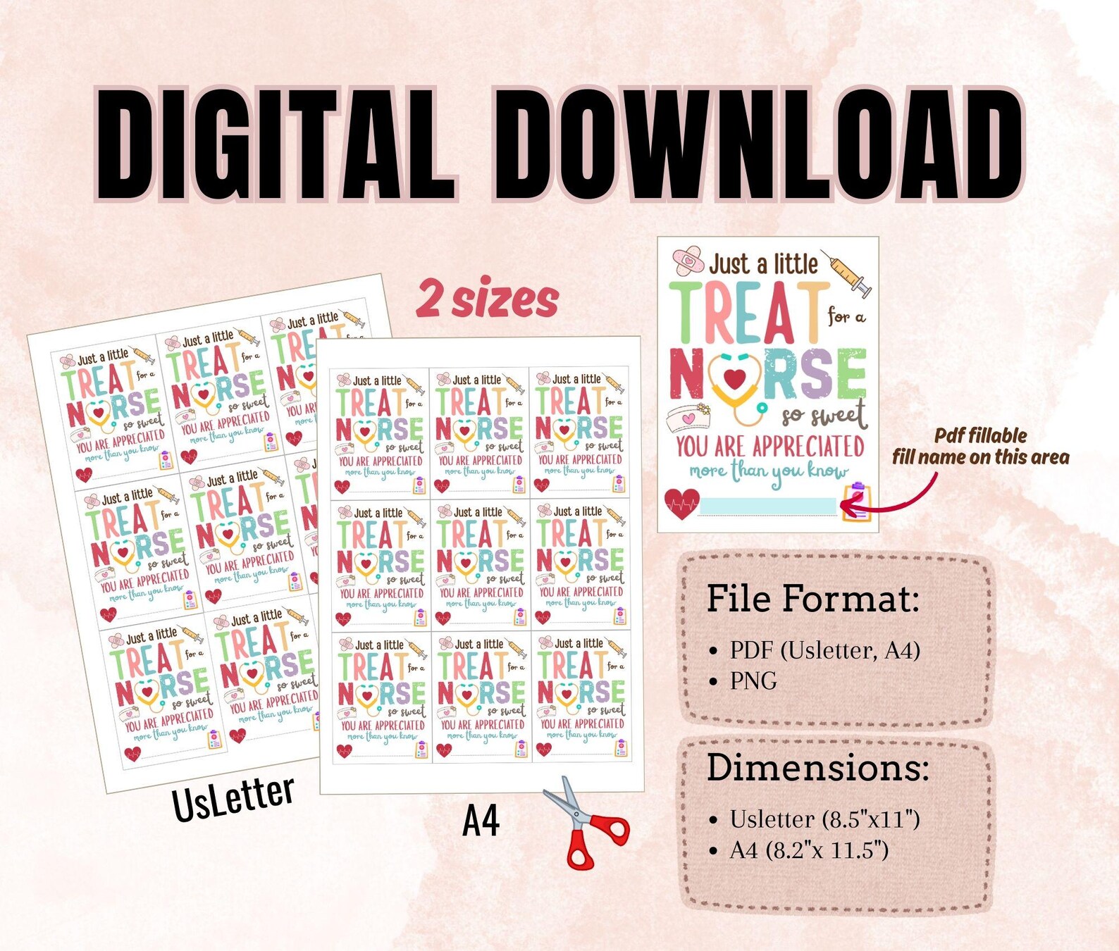 Nurse Appreciation Gift Tags: Printable Thank You Tags (fillable PDF ...